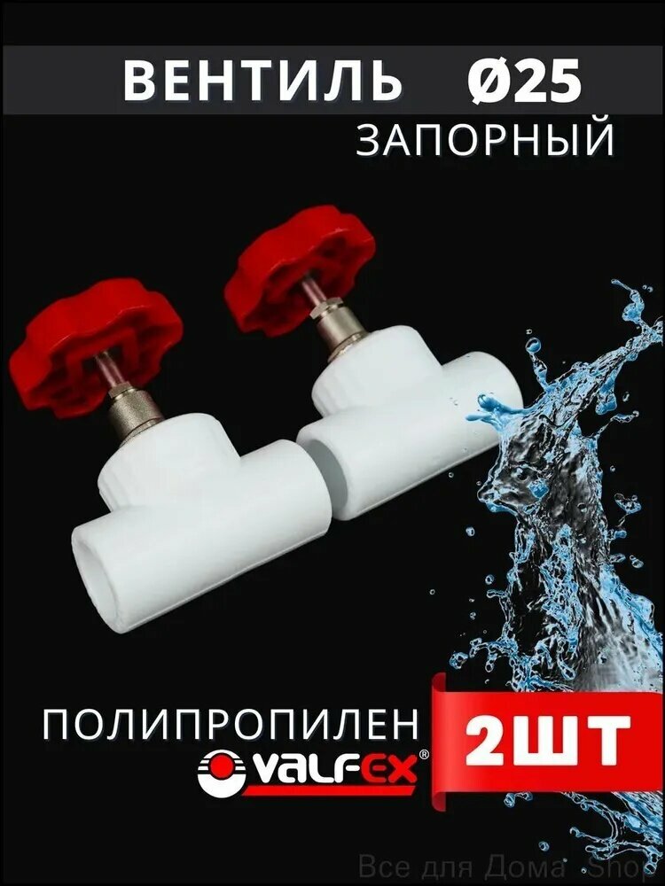 Вентиль проходной полипропиленовый 25 мм, VALFEX, Россия (2 штуки)