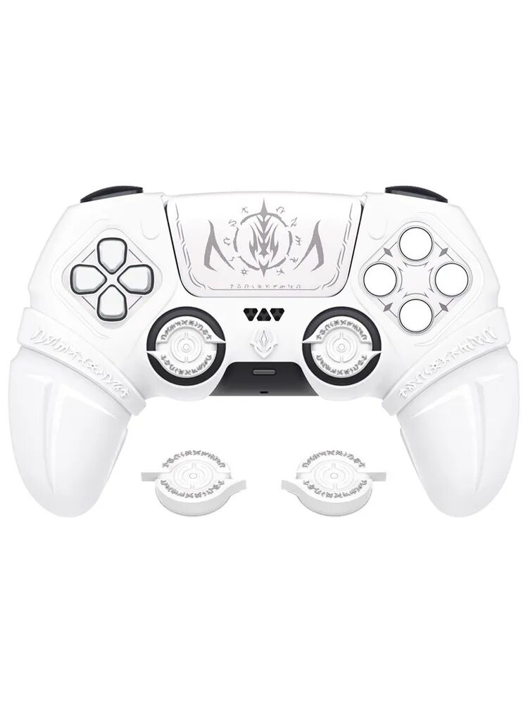 PlayVital Чехол-силикон для геймпада PS5 Runes Edition с накладками на стики и скином на тачпад, антискользящий, подходит для док-станции, Белый