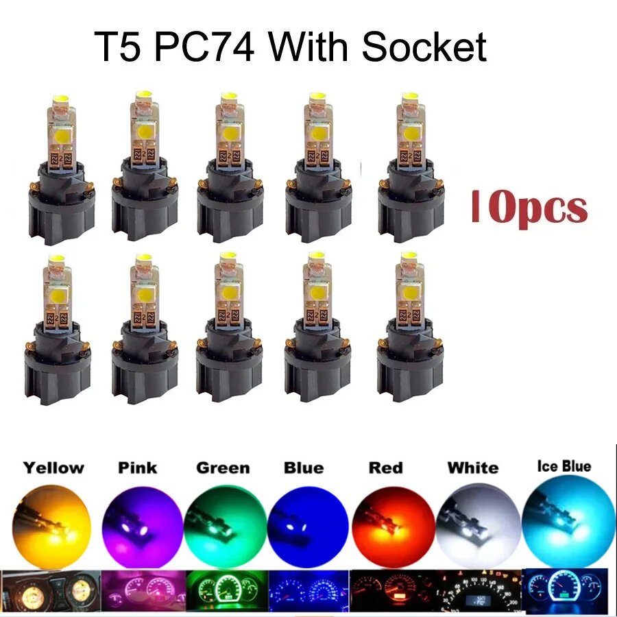 10 шт. T5 PC74 LED, белый, приборная лампа 12V