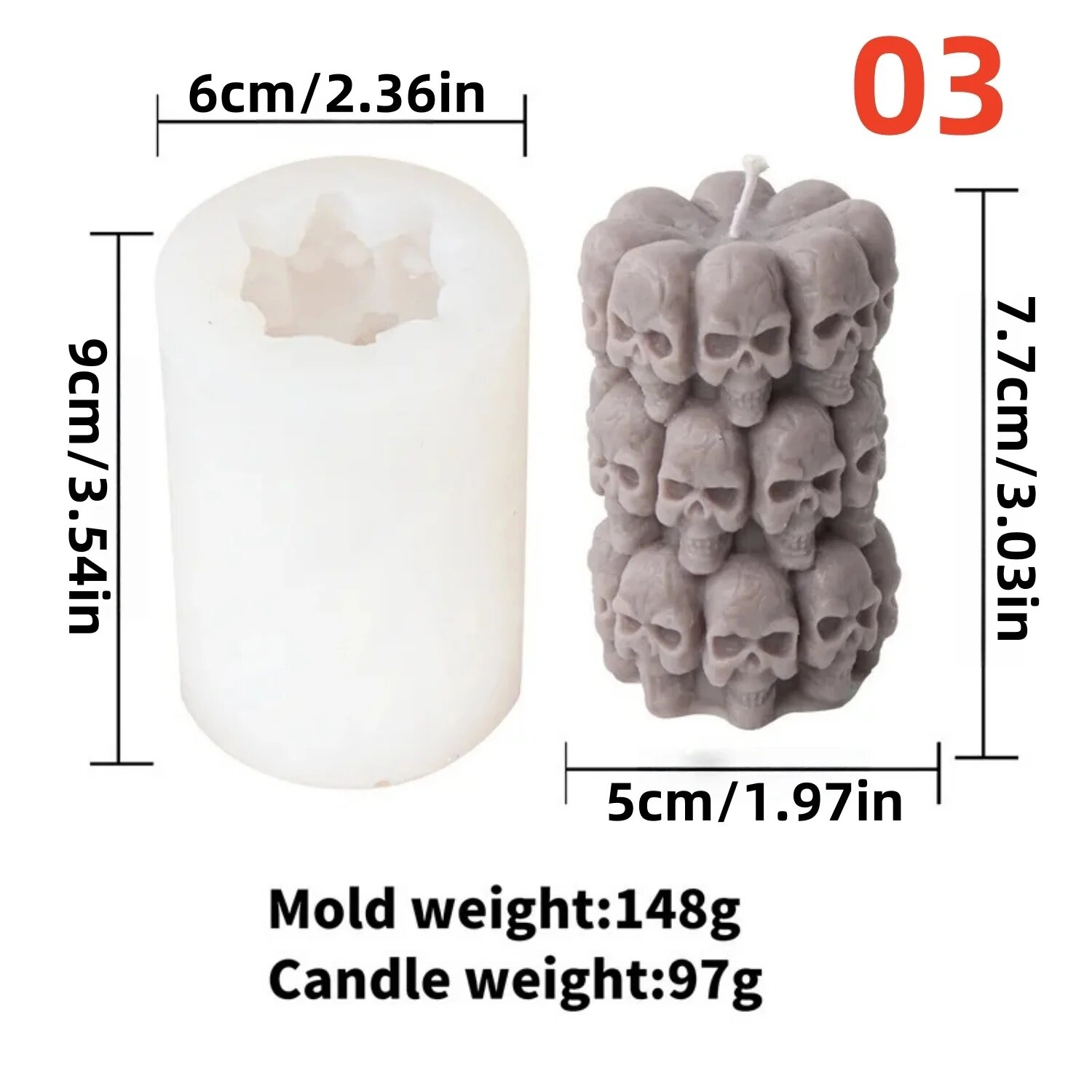 Силиконовая форма для свечей "Череп" Candle mold 03