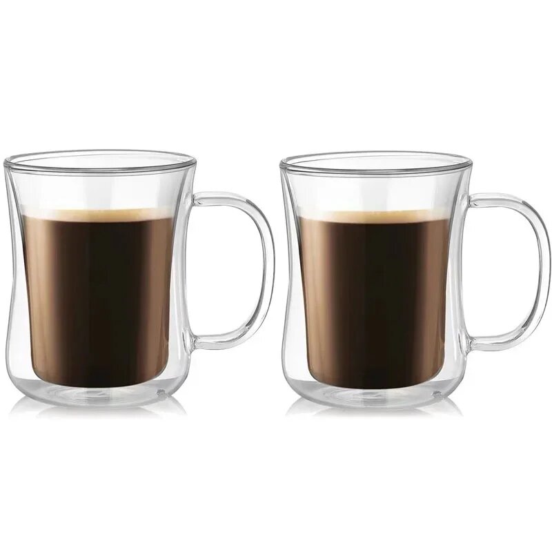 Стеклянные чашки для эспрессо с двойными стенками 360ml, 2pcs