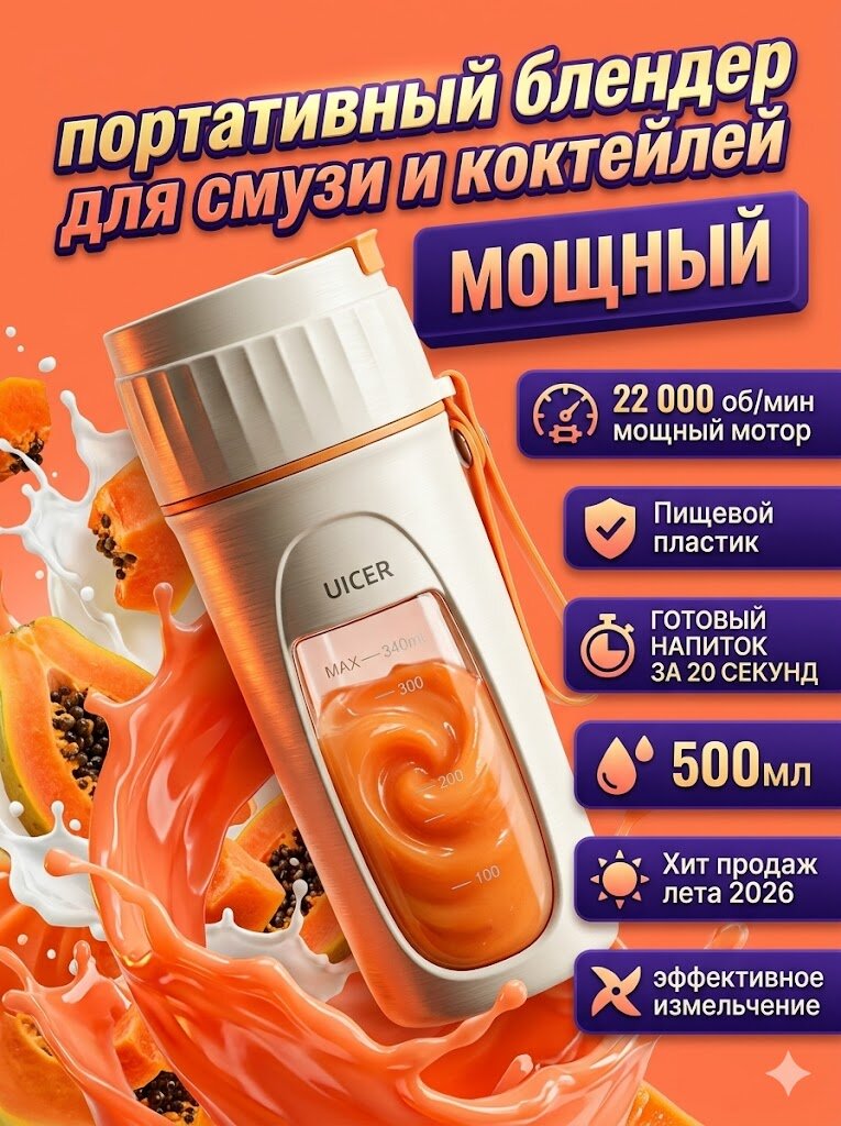 Портативный блендер GROOVIER, беспроводной, для смузи и коктейлей, синий