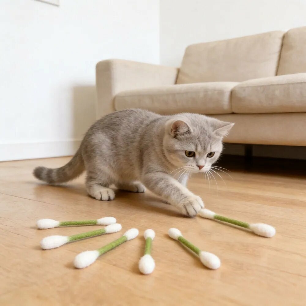 Игрушка для кошек с кошачьей мятой, большая ватная палочка, 6 шт.