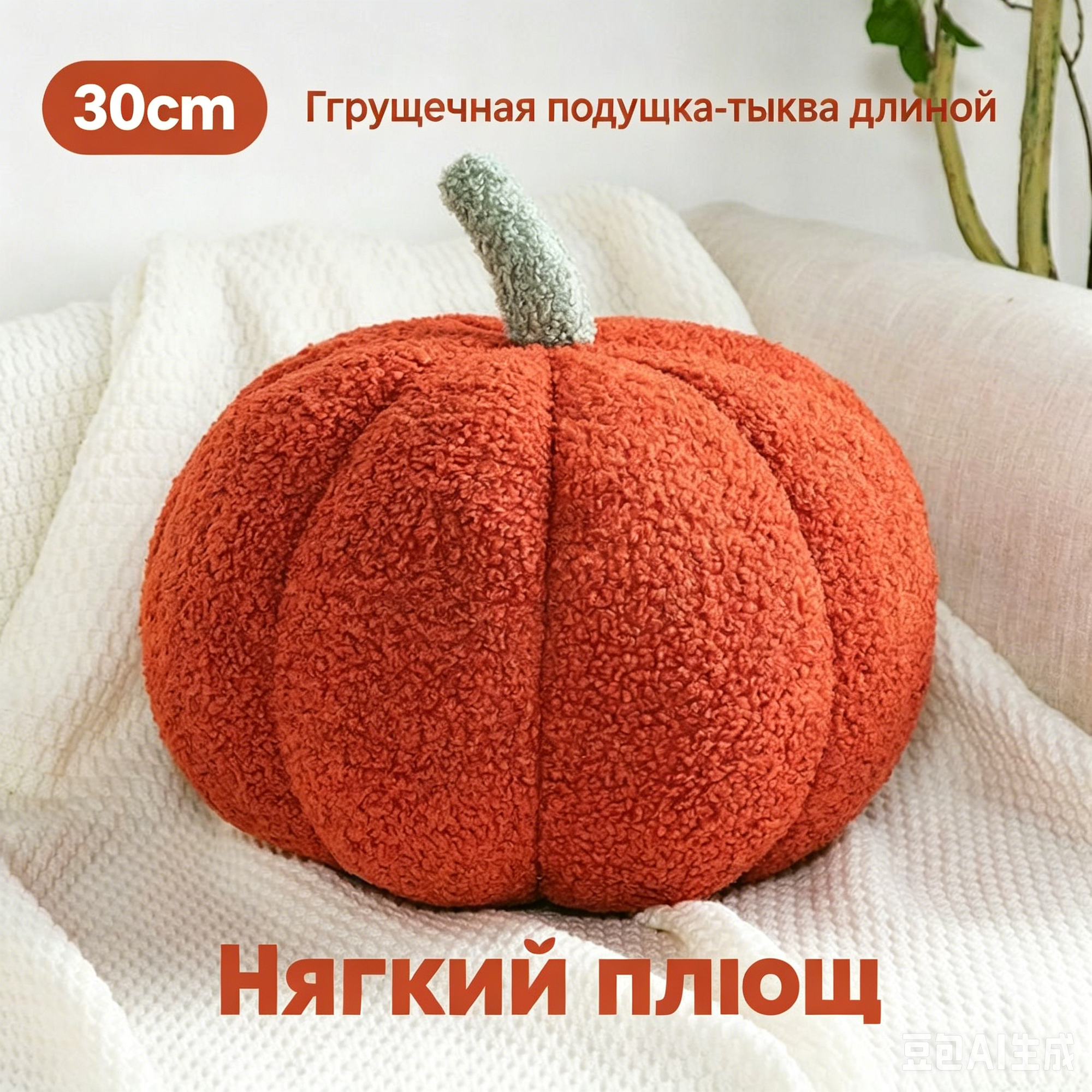 Игрушечная подушка-тыква длиной 30 см, мягкий плюш, высокая эластичность и гипоаллергенный полипропиленовый хлопок