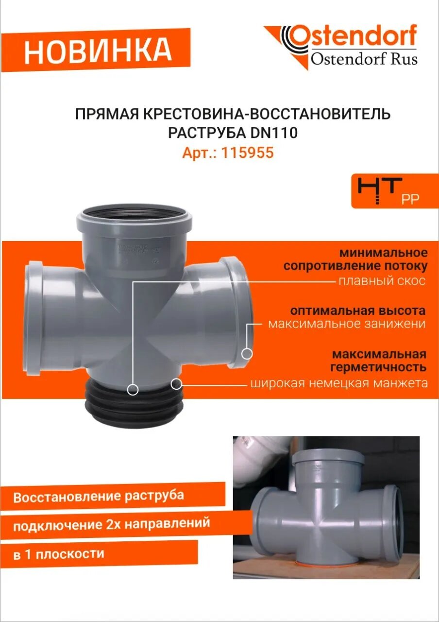 Крестовина восстановитель раструба прямая HTDASM 110/110/110х87 Ostendorf 115955