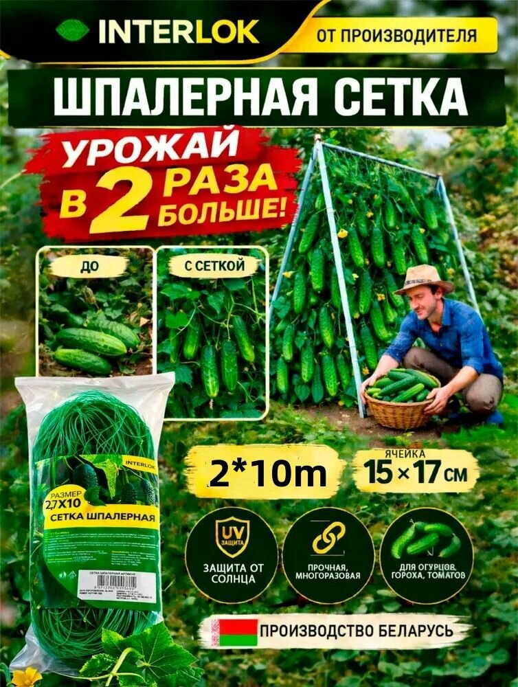 Сетка садовая шпалерная, Пластик,9г/кв. м,10х2.7м