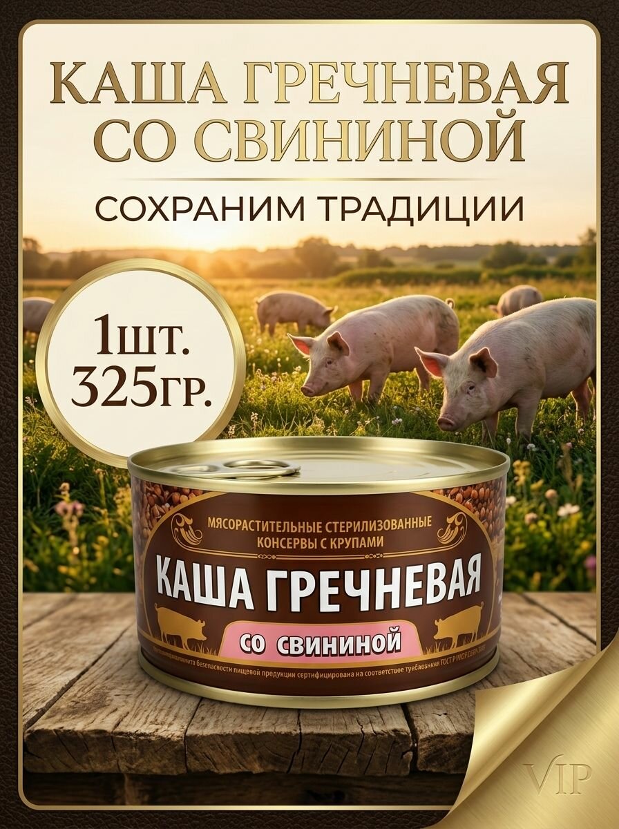 Каша гречневая со свининой 1шт. 325г, Сохраним традиции. натуральный состав