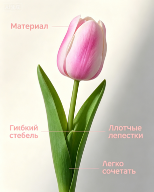 Декоративный фиолетово-белый тюльпан искусственный 1шт для вазы праздник стол декор — фото 1