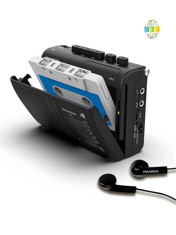 MP3-плеер Walkman, Портативный кассетный плеер, черный, с микрофоном и динамиком, 3.5 мм