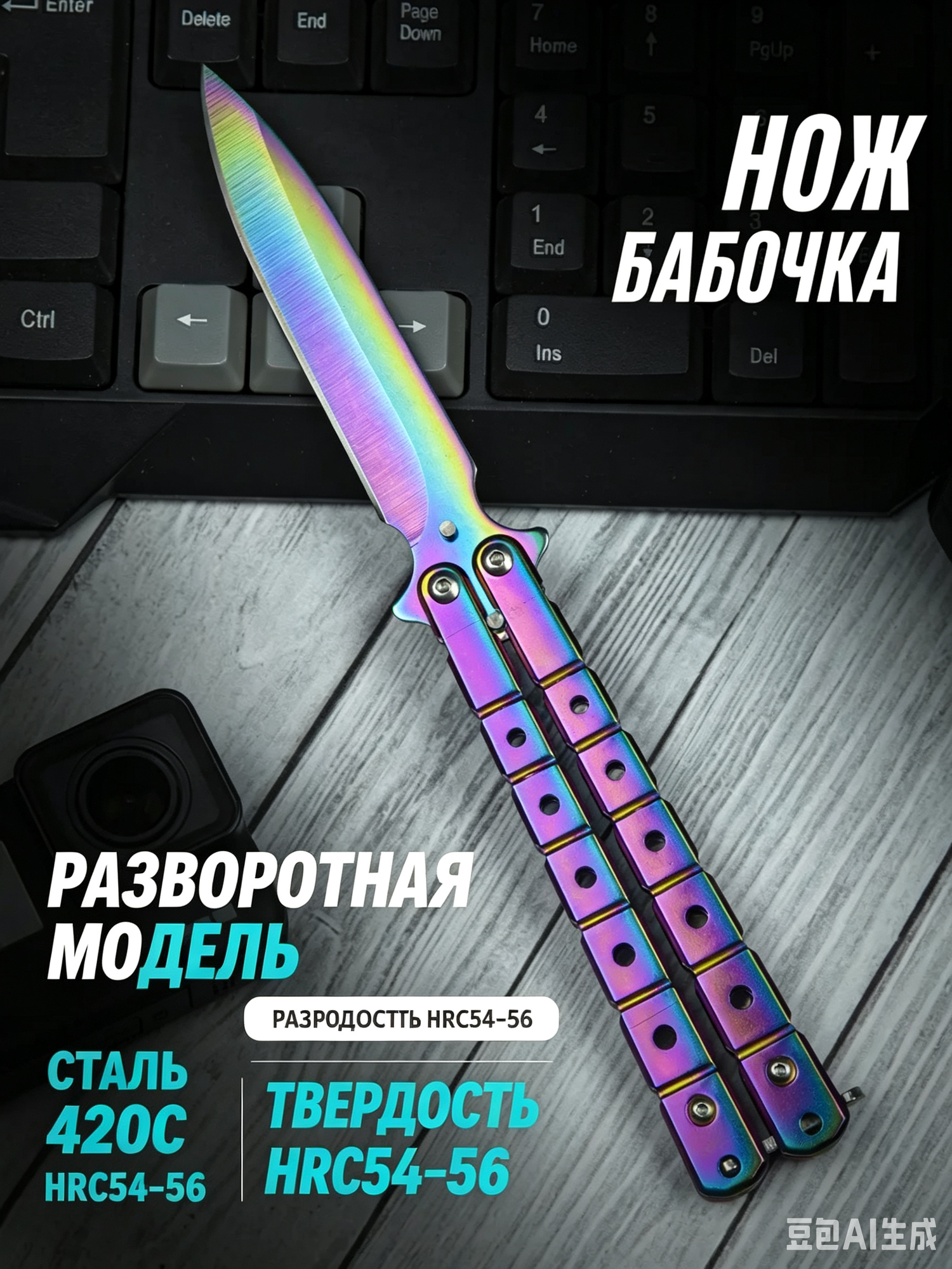 Металлический нож бабочка балисонг радужный, тренировочный складной балисонг для флиппинга