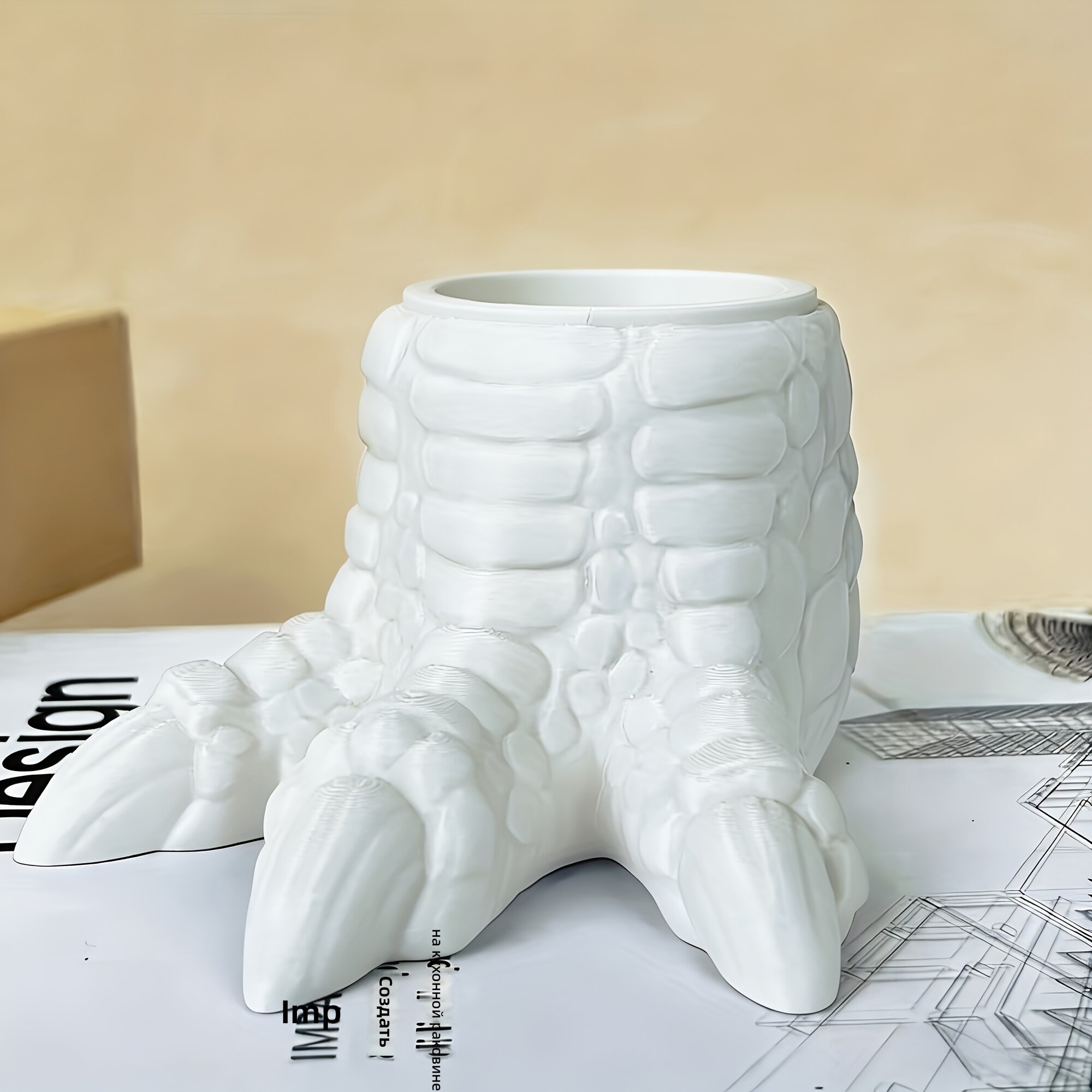 Подставка для ручек в виде когтя динозавра, белый цвет, 3D-печать