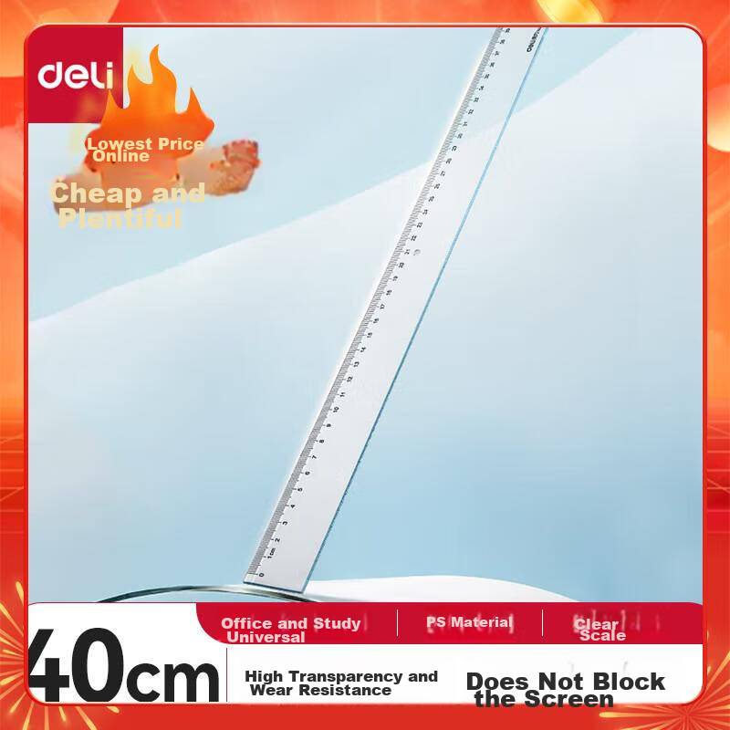 Deli 40cm Office And Study Ruler, Plastic Straight Ruler for Postgraduate Entrance Exams, College Entrance Exams, And High School Entrance Exams, Back-To Stationery Gift