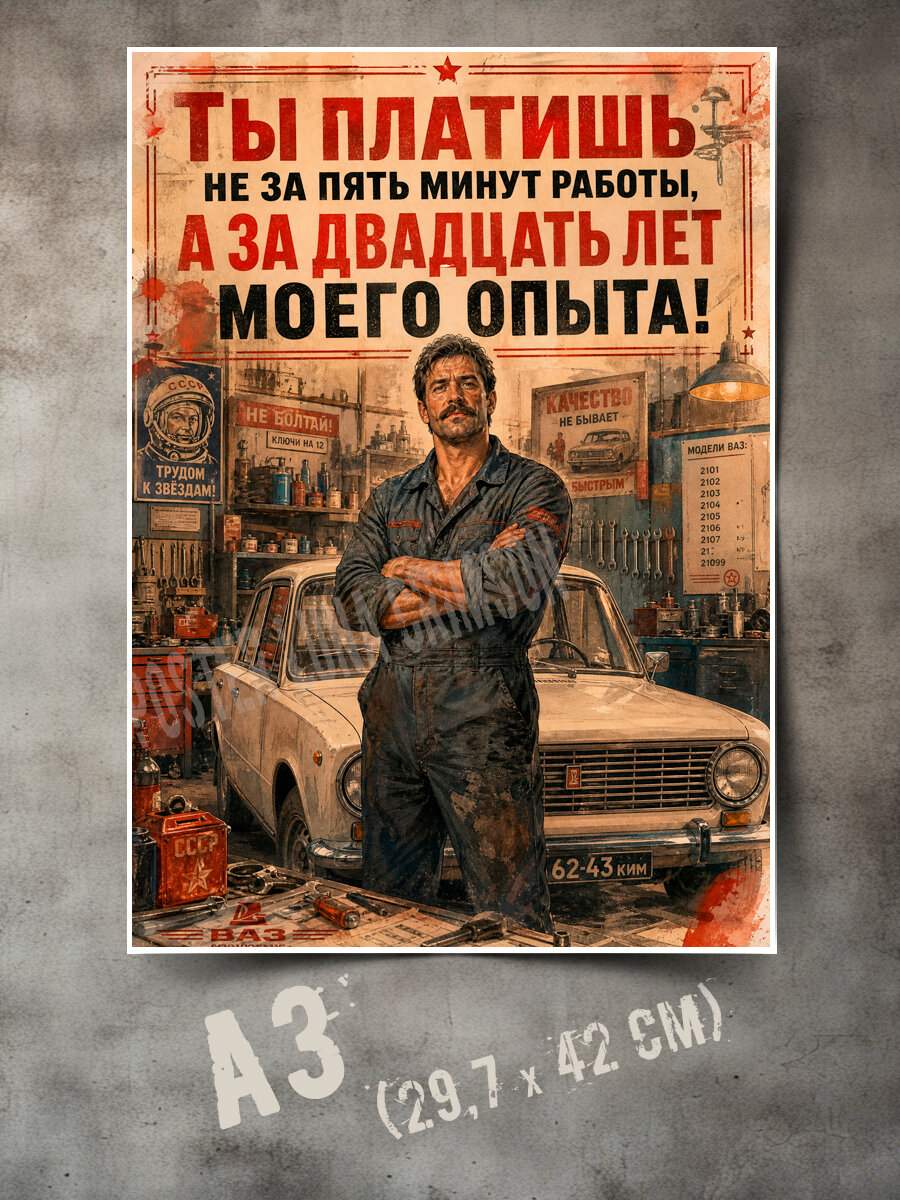 Постер ретро советский с текстом винтаж