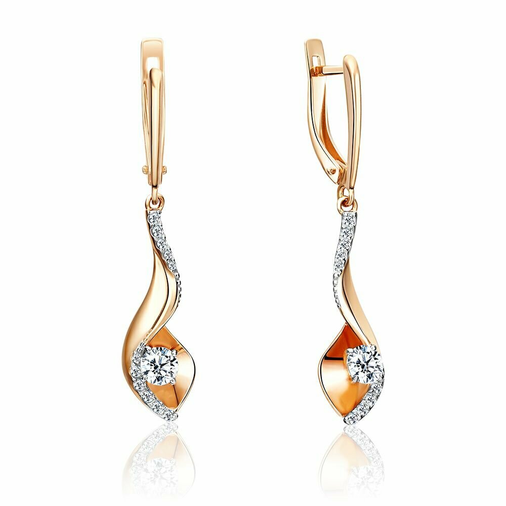 Серьги PLATINA, комбинированное золото, 585 проба, родирование, фианит