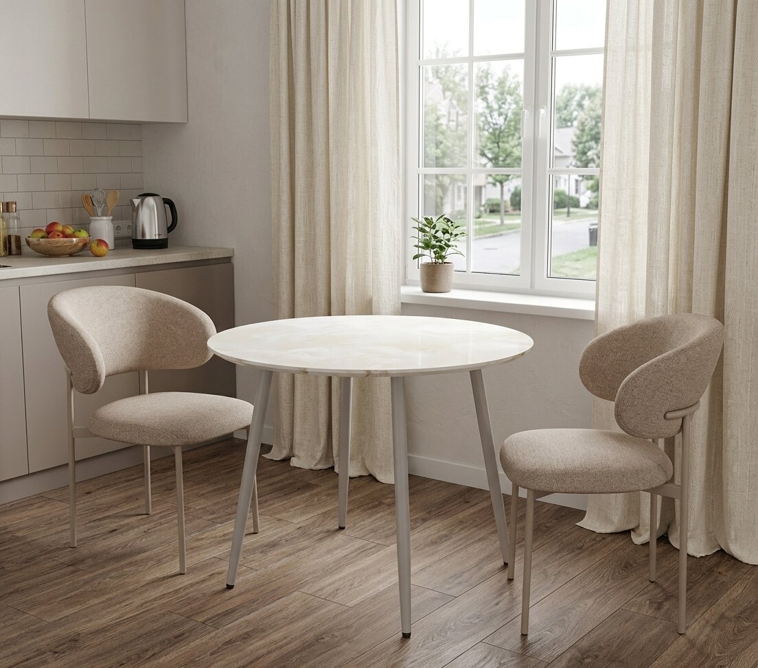 Стол DikLine RKM90 Керамика глянец белый Icelandic white jade (Ostra Bianco Light)/подстолье капучино/опоры капучино