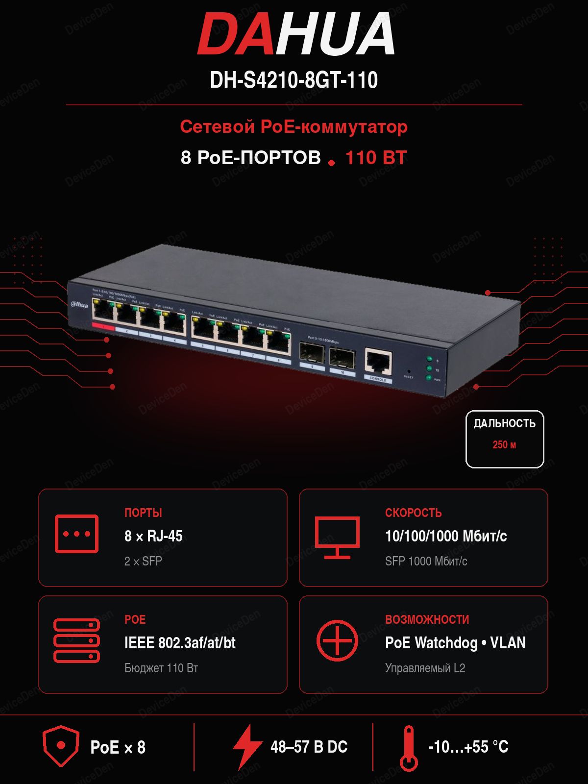 Dahua DH-S4210-8GT-110 управляемый PoE-коммутатор
