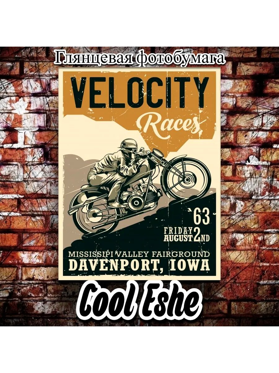 Постер "Мотоцикл, винтаж, Velocity" А1