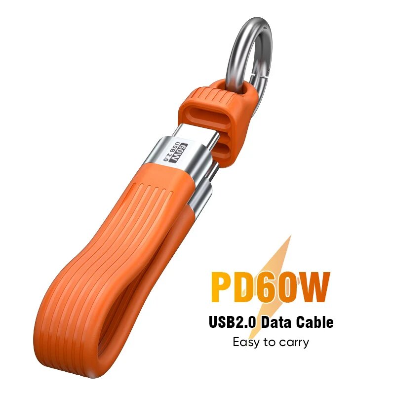Кабель NNBILI USB-C - Type-C 60W USB 2.0 40Gbps С Брелоком, Быстрая Оранжевый, Оранжевый, Orange