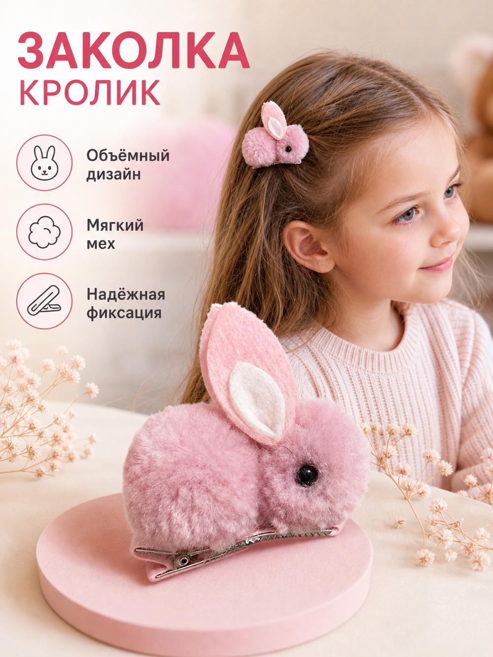 Пушистые заколки с белыми зайчиками