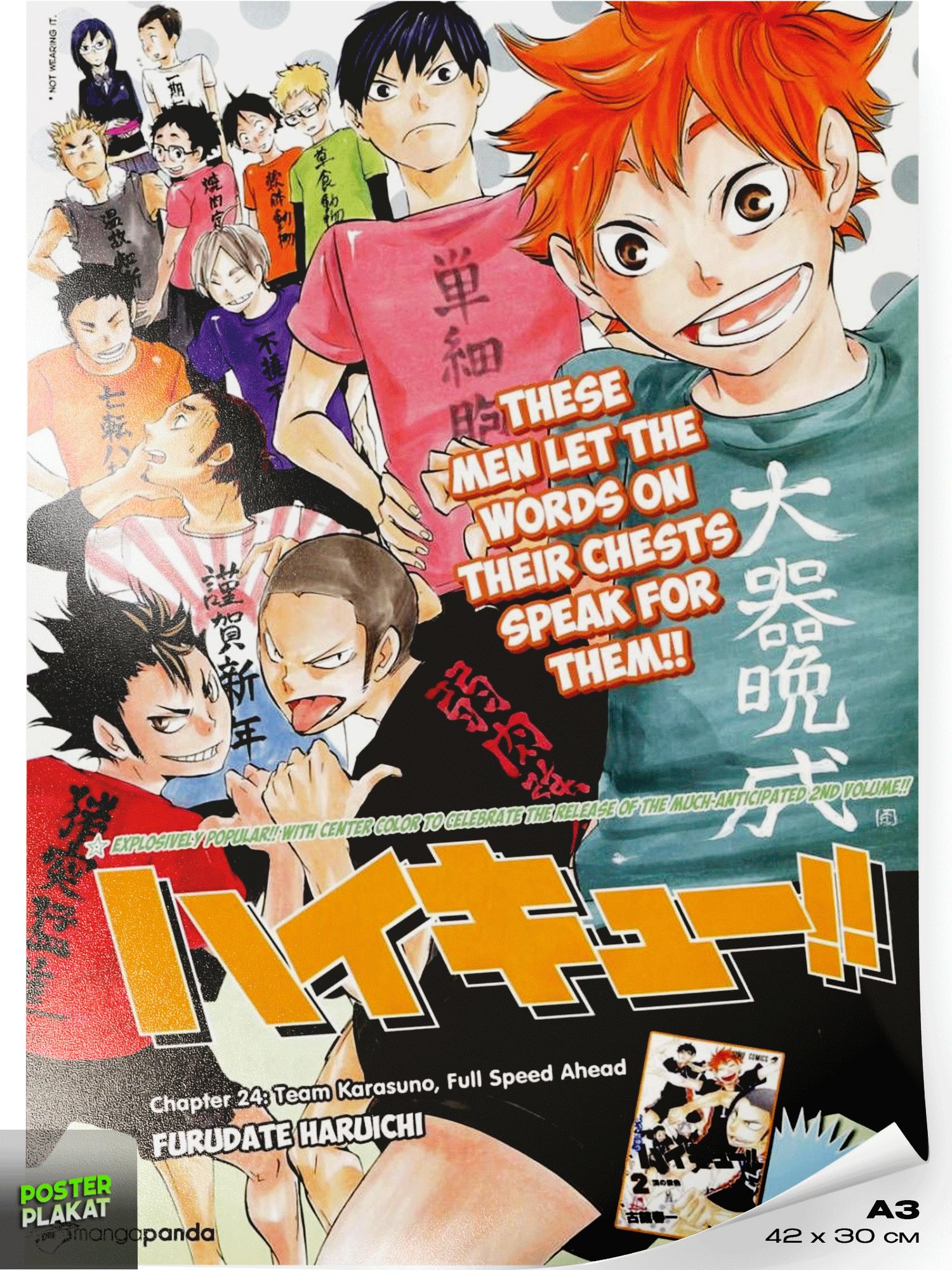 Постер аниме Волейбол! (Haikyu!), Сёё Хината и команда Карасуно, цветная страница главы 248, постер на стену для интерьера, плакат в комнату для дома и офиса, А3 (420х297 мм), ПП