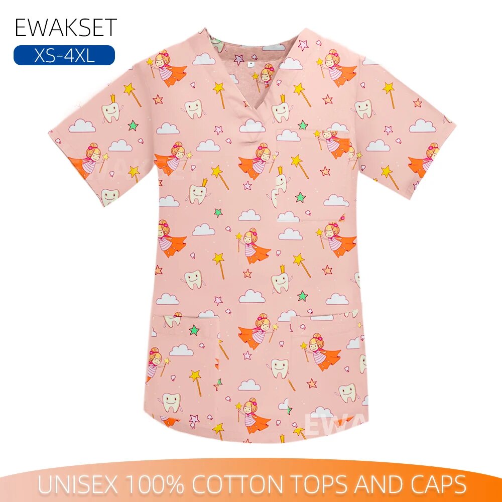EWAKSET Блузка медицинская с принтом, scrub top 015