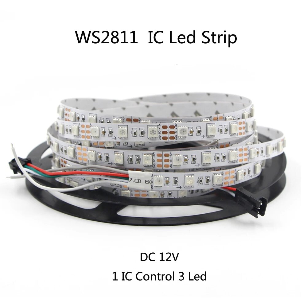 RGB светодиодная лента Viktorovna 12В 30/60LED/м 12V WS2811, Черный, Black PCB, 1m 30leds IP30