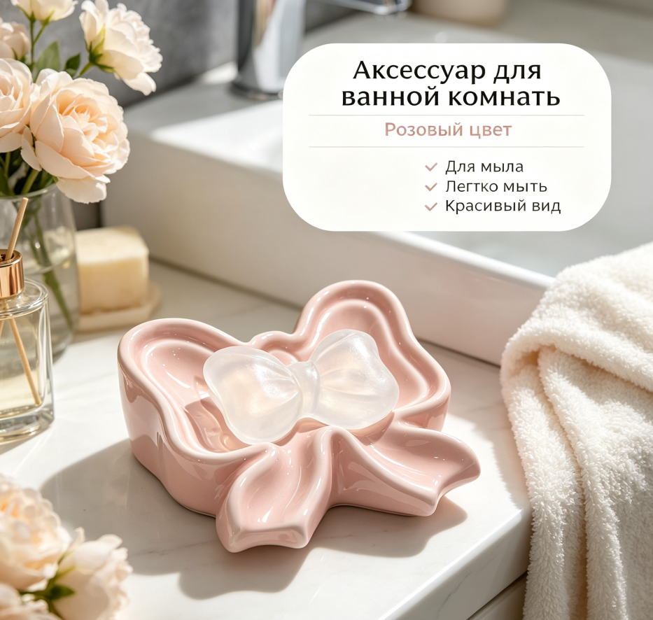 Мил керамический подставка для мыла бантик, мыльница со стоком воды для ванной