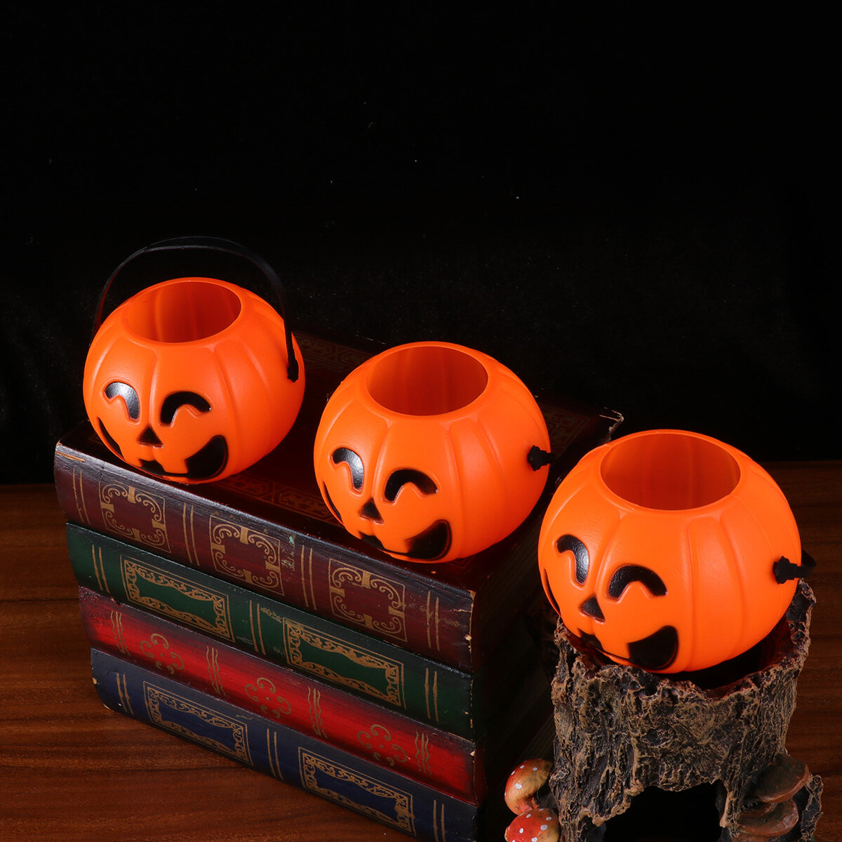 6 Штук Оранжевое Улыбающееся Тыквенное Ведро Для Halloween С Ручкой Для Конфет Размер 1 Мульти