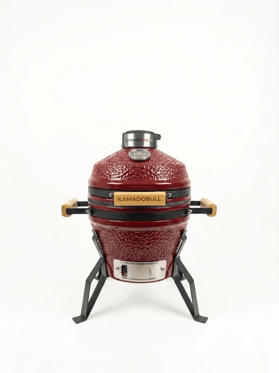 Керамический гриль-барбекю KamadoBull Classic 13 (33 см) компактный угольный камадо для дачи и пикника, красный
