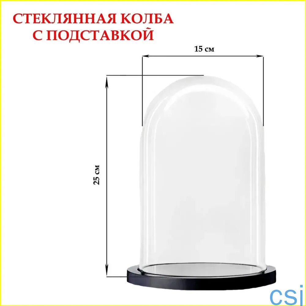 Качественный куполклош из стекла на подставке из дерева, от GIFT4YOU, 25x15 см, 1 единица