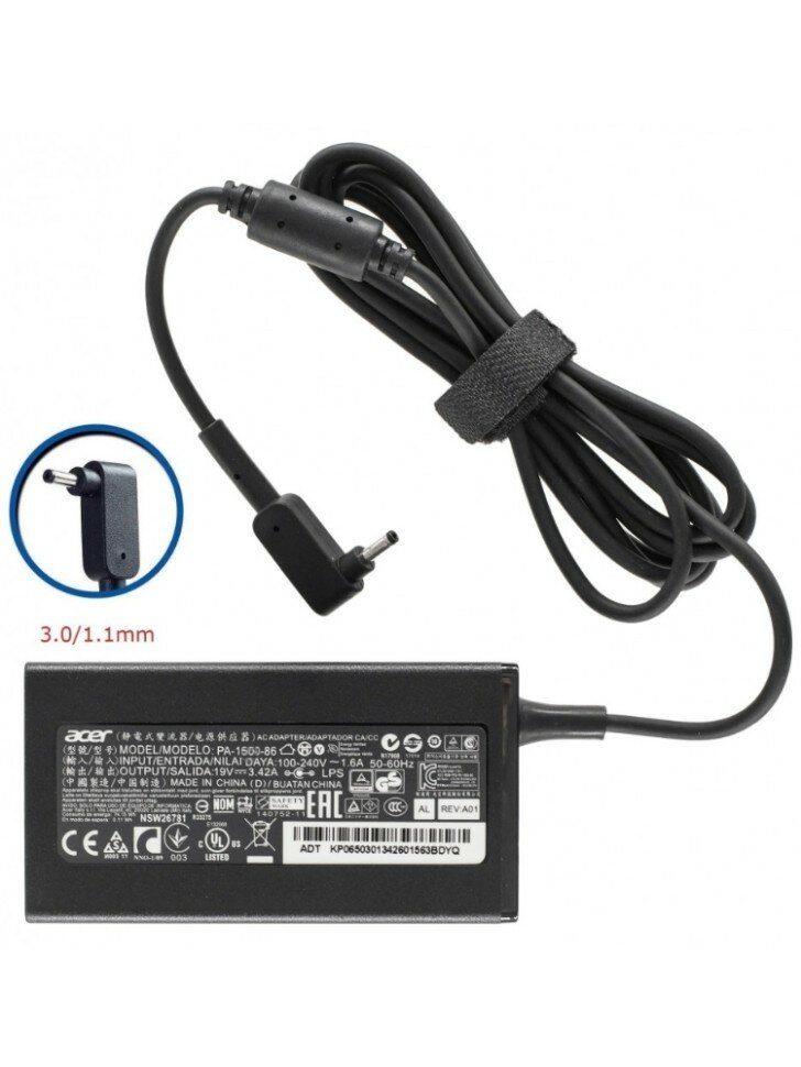Зарядное устройство для ноутбука Acer, ENDURO URBAN EN314-51W-546C, 19V - 3.42A, (Штекер: 3.0-1.1мм) 65 Вт Slim