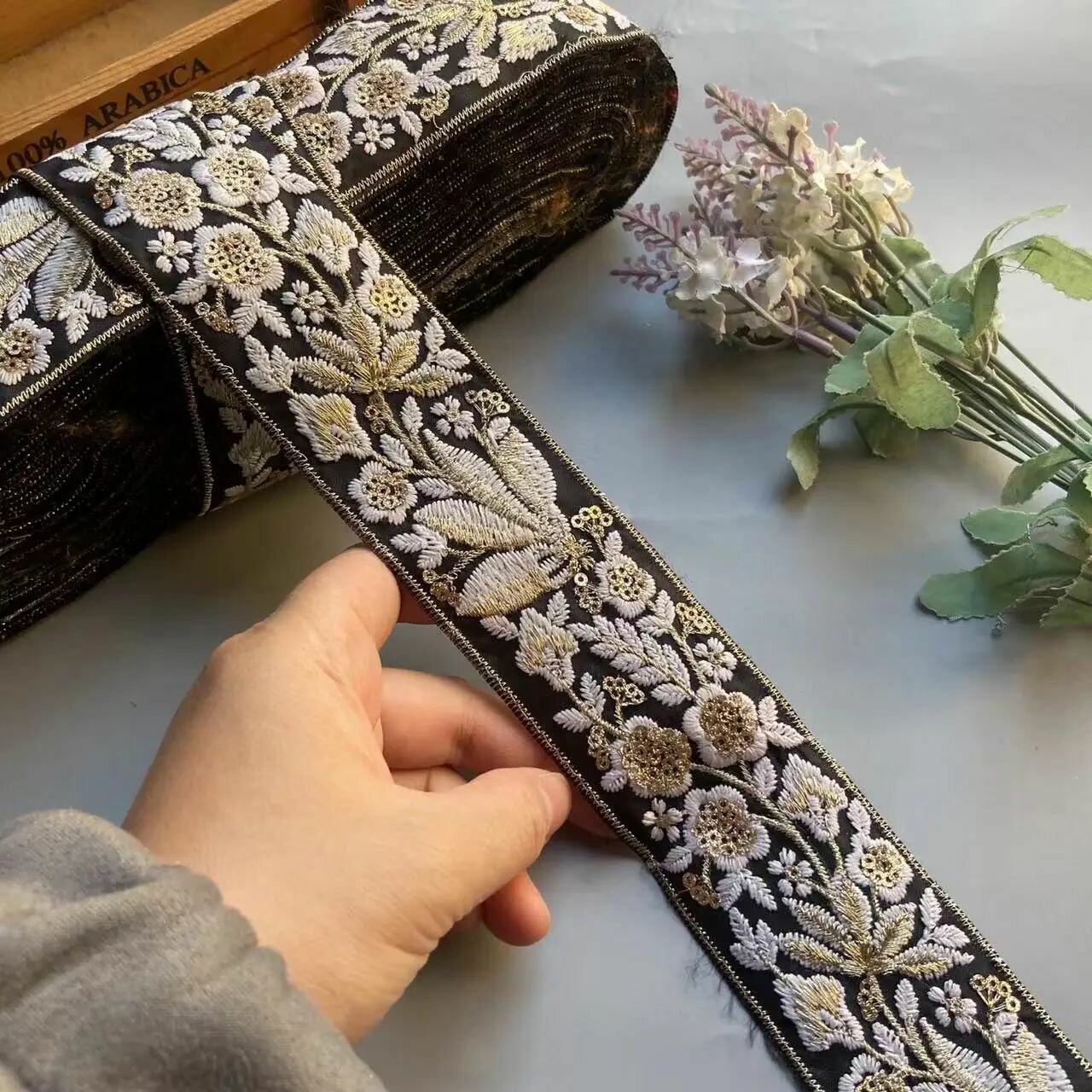 Трикотажная тесьма с народным узором, 4,5 см х 2 м, декоративная лента для шитья и рукоделия, чёрное кружево для одежды, интерьера и творческих проектов