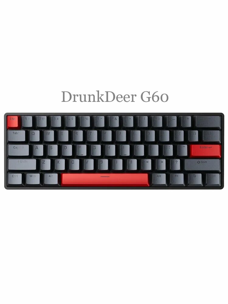 DrunkDeer Игровая клавиатура проводная G60 Магнитная Клавиатура с подсветкой HE Механическая быстрого запуска 60% RGB, Английская раскладка, черный, красный