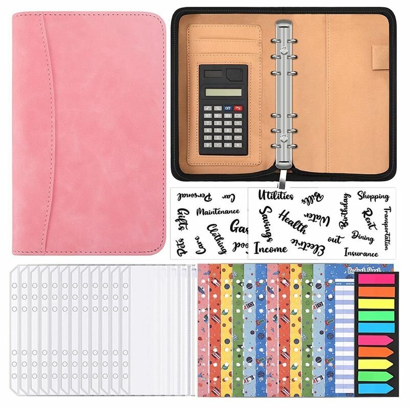 Бюджетный планировщик A6 с калькулятором Zip Budget Binder конвертами для экономии денег (розовый)