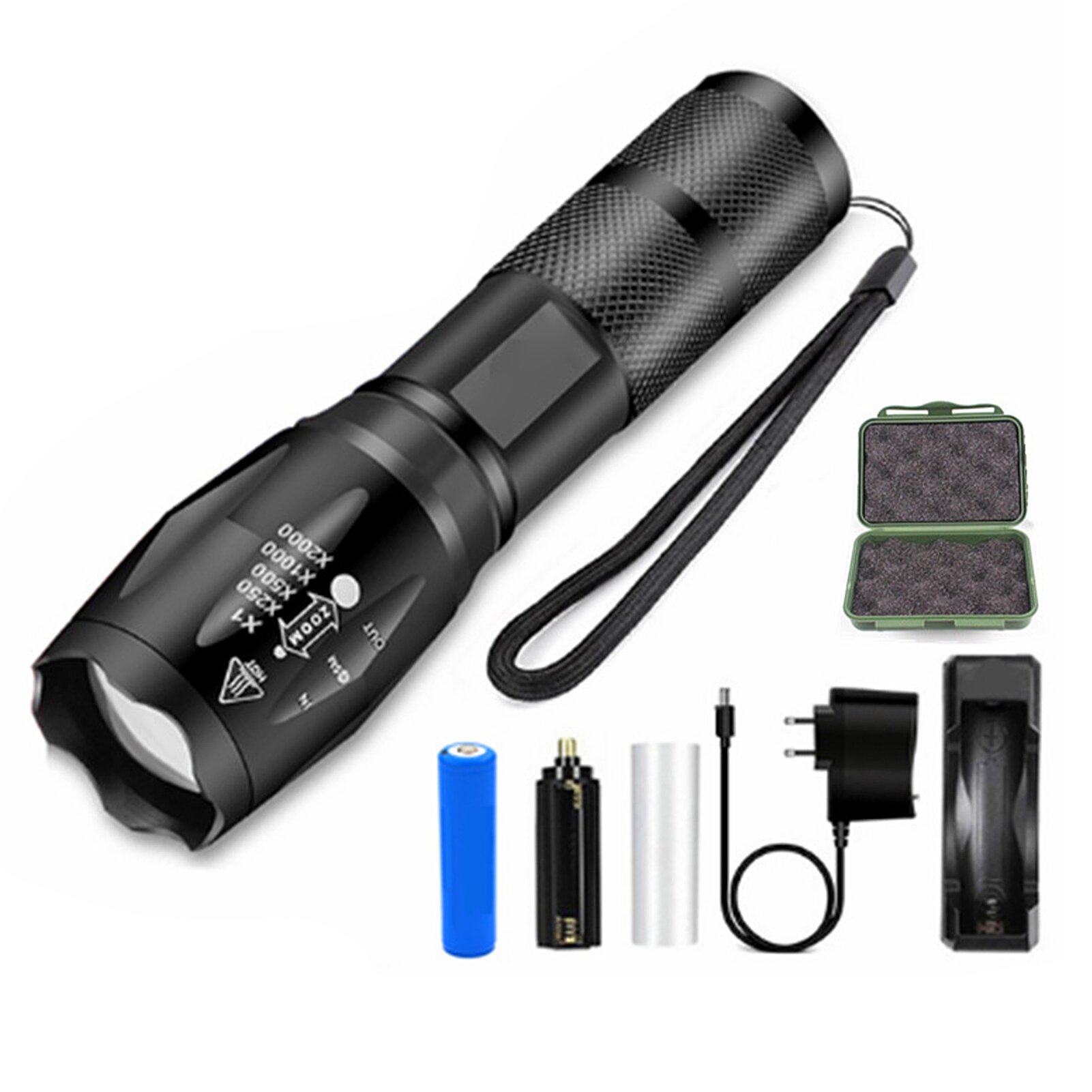 Набор фонариков из светодиодного алюминиевого сплава с зарядным устройством и батарейным отсеком, портативный фонарик для улицы