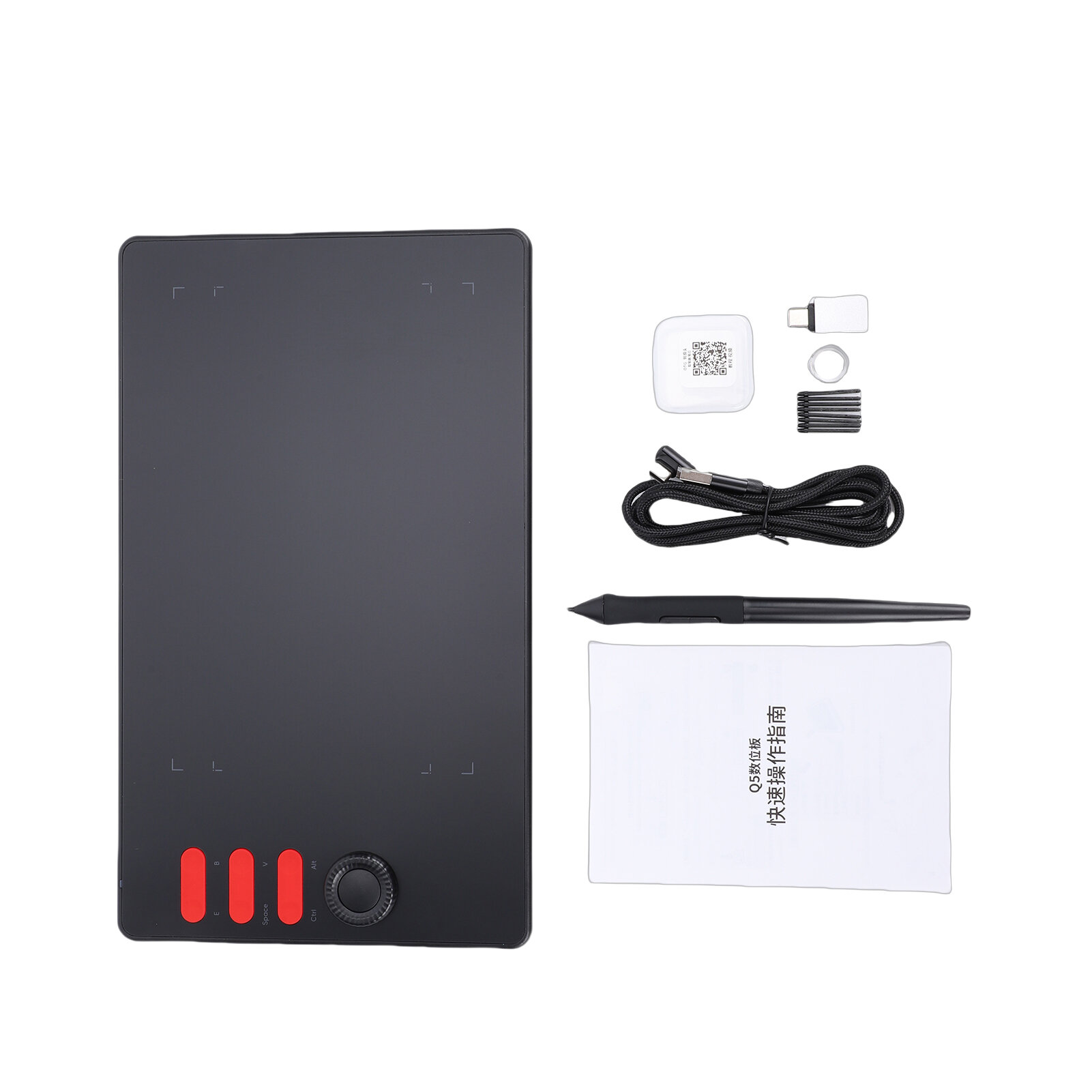 Графический планшет для рисования с рабочей областью 7,68x4,80 дюйма, 16384 уровнями чувствительности к нажатию, 6 сочетаниями клавиш, стилусом и OTG-адаптером для Windows/MAC/Android, Illustrator, для преподавателей и студентов. Q5