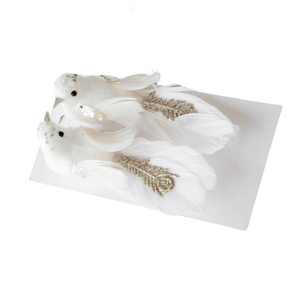 Набор из 2 новогодних подвесок в виде птиц с перьями, Белый