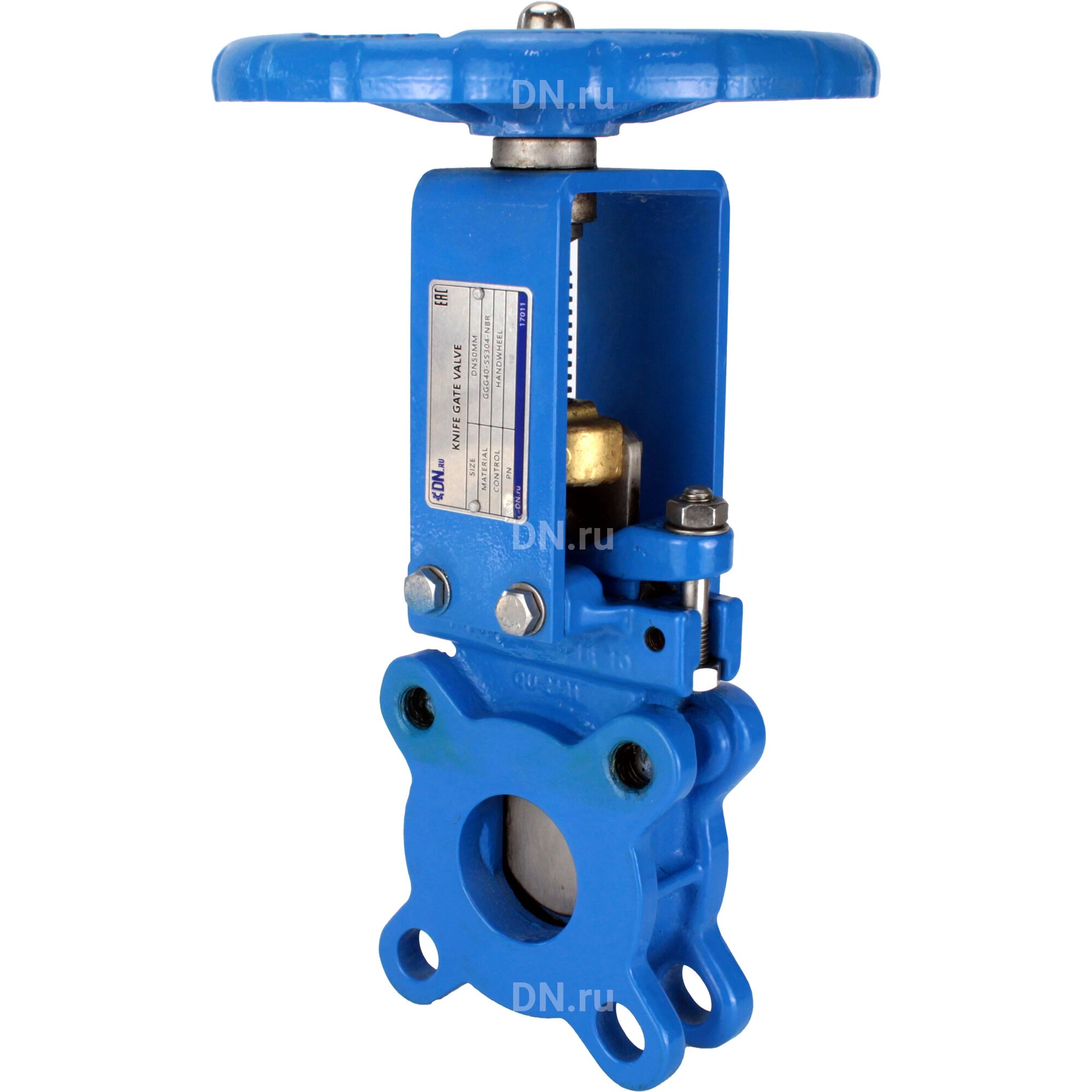 Задвижка шиберная DN.ru GGG40-304-NBR-2W-Fb-S Ду100 Ру10 двусторонняя, межфланцевая, шпиндель - невыдвижной, корпус - чугун GGG40, шибер - нержавеющая сталь 304, уплотнение - NBR, управление - штурвал, WENZ