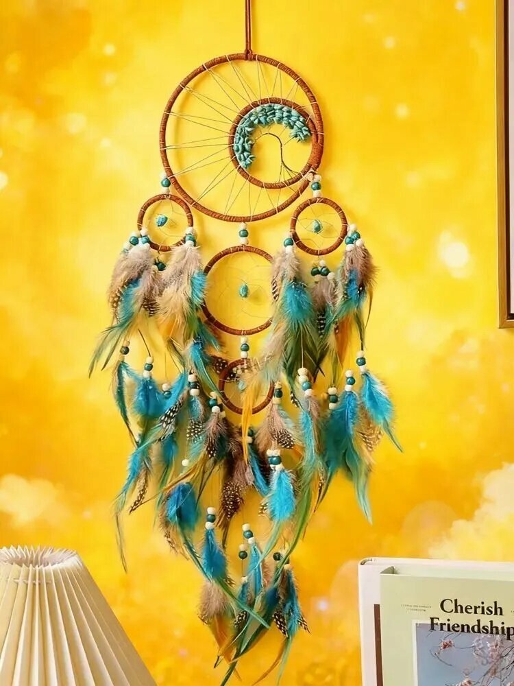 KNOW EASY-Большой ловец снов-с перьями, домашние амулеты, индийские амулеты, украшения в этническом стиле