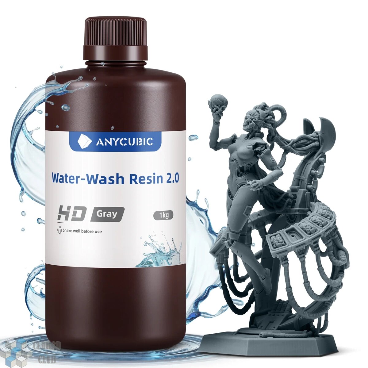 Фотополимерная смола Вода смываемая Anycubic Water-Wash 2.0 Resin UV для 3Д принтеров LCD DLP 405нм , HD СераяCL3DSSX2HG