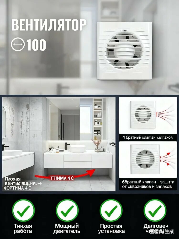 Вытяжной вентилятор Optima 4 D 100 мощный для кухни и ванной бесшумный оконный и стеновой монтаж удаление запахов и влаги