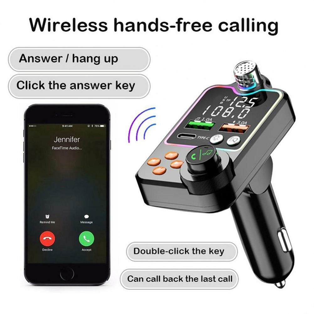 Блютуз адаптер для авто / FM трансмиттер bluetooth / ФМ модулятор для автомобиля / Bluetooth адаптер для автомобиля