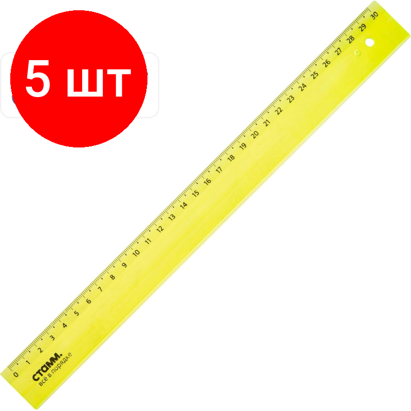 Комплект 5 штук, Линейка 30см прозр.   NEON Cristal цвет ассорти  ЛН-32