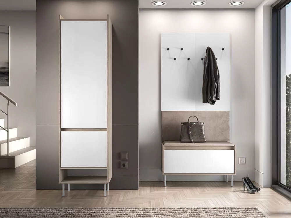 Прихожая Джени 01 Белый Снег 8685 BS Дуб Сонома Светлый 3025 PR NOW 144x34x198 см, Фиеста