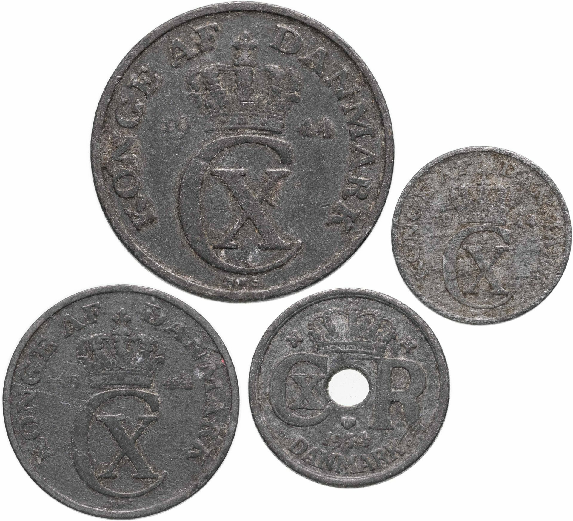 Дания набор от 1 до 10 эре 1944 4 шт, Цинк, в сохранности VF-XF