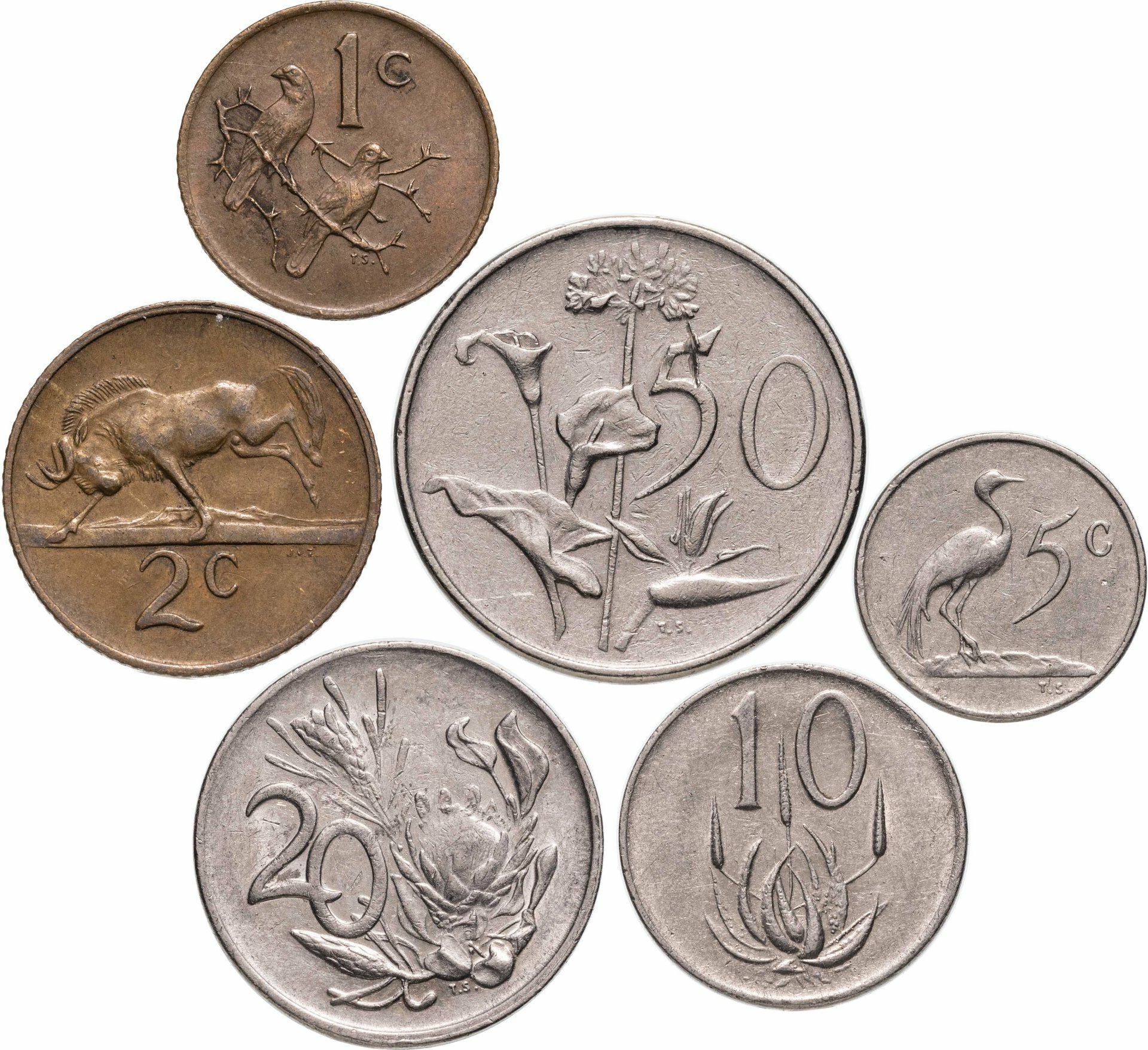 ЮАР, набор из 6 монет 1973-1989 годов, никель и бронза, в сохранности VF-XF