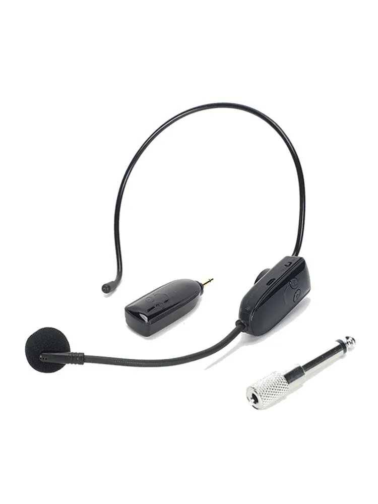 Микрофон для живого вокала Беспроводной наголовной микрофон 2.4G для преподавателей встреч, лекций, офиса, черный, черный