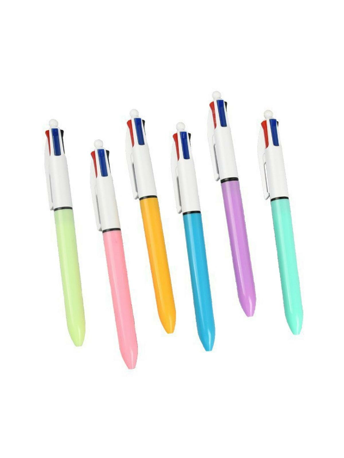 1 набор из 6 красочных четырехцветных шариковых ручек (случайные цвета)