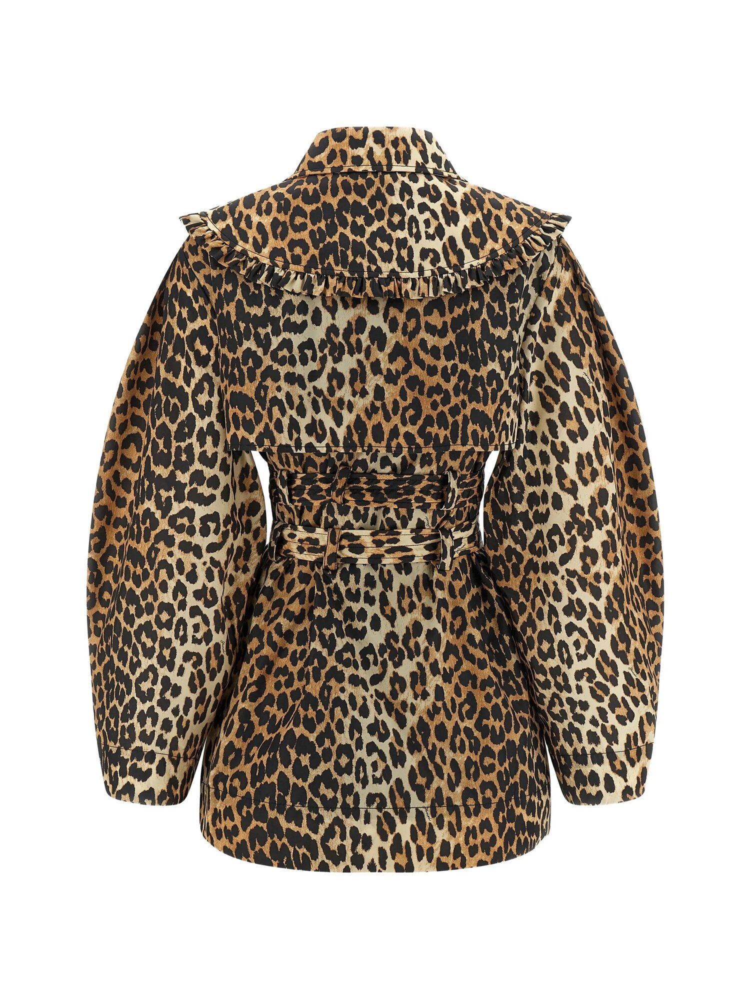 Пальто GANNI Ruffle leopard trench coat, размер 36, коричневый — фото 1