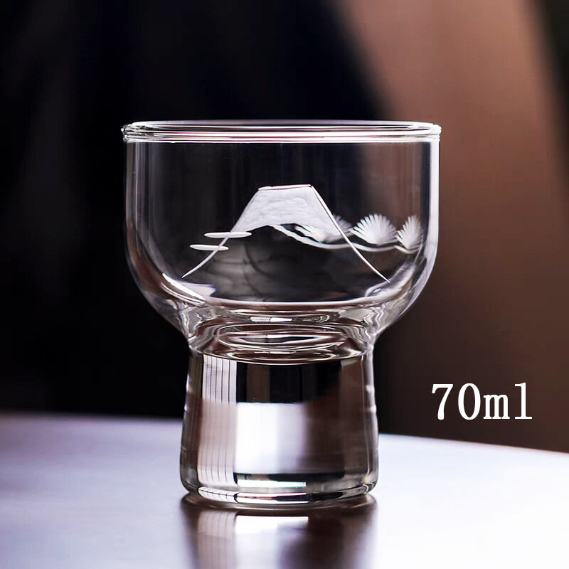 Японская стеклянная чашка для саке Mount Fuji, ручная работа, чашка Kiriko, слива, бамбук, японский стиль, маленькая чашка, дизайн Sori Yanagi, деревянная коробка